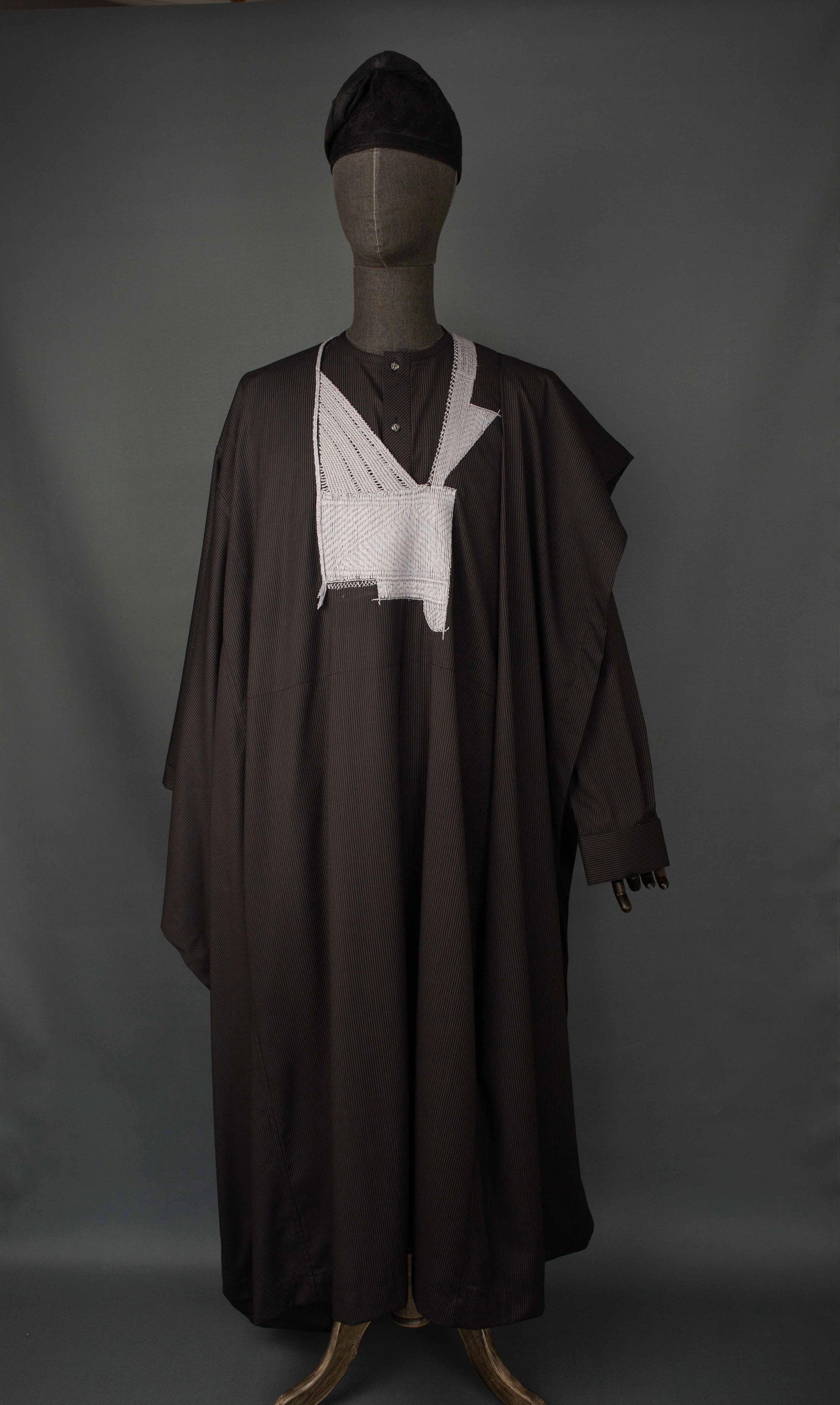 Black “Elegushi” Jakan Agbada – Pinstripe Embroidered 3-Piece Suit for